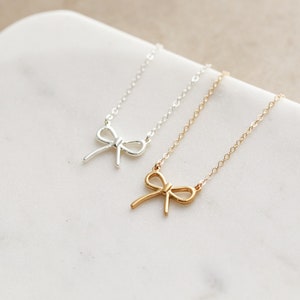 Dainty Bow Necklace • Gold Bow Necklace • Silver Bow Necklace • Ribbon ...