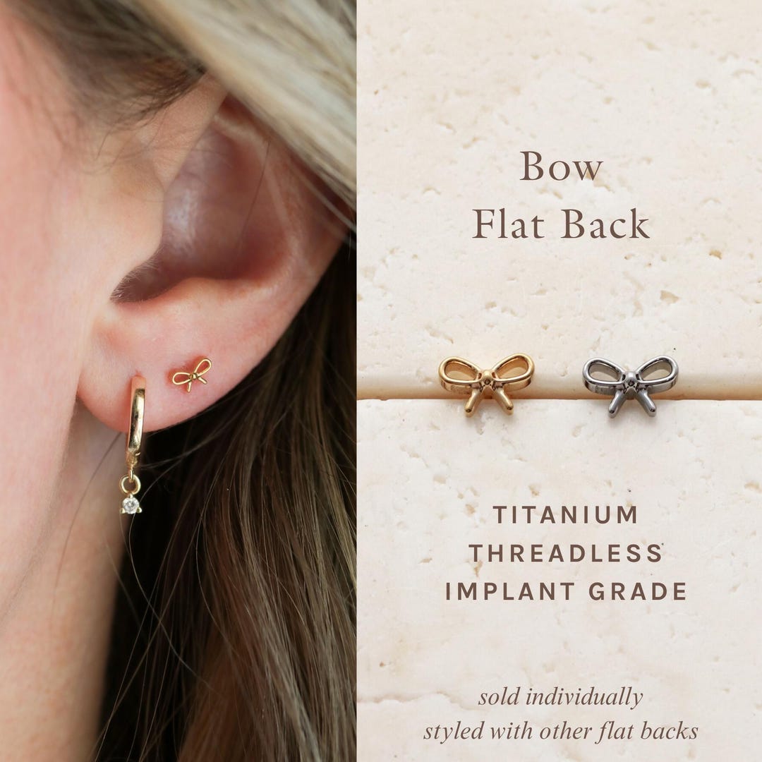 Tiny Bow Flat Back Earring - Threadless Earrings, Flat Back Titanium ...
