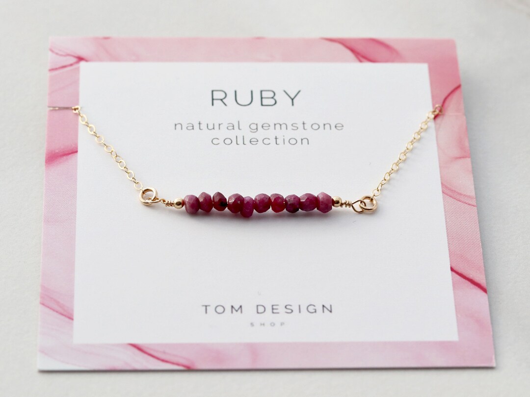 Ruby Bar Necklace • Dainty Gemstone Necklace • Gemstone Bar Necklace ...