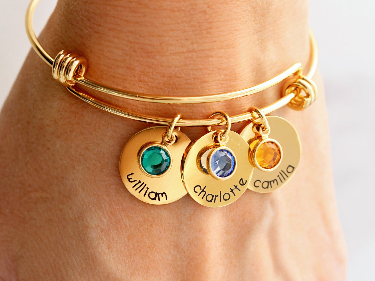 Birthstone Bracelet / Birthstone Charm Bracelet / Names - Etsy