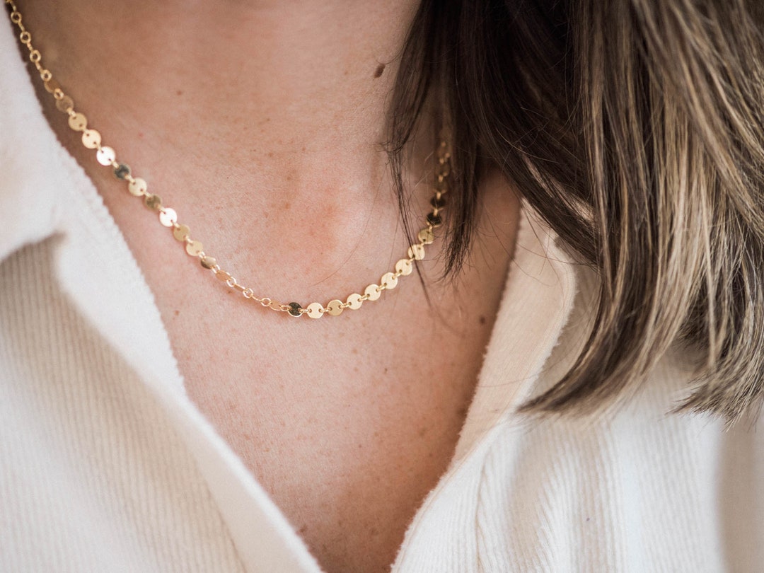 Disc Chain Necklace • Layering Necklace • Gold Filled • Trendy Necklace ...