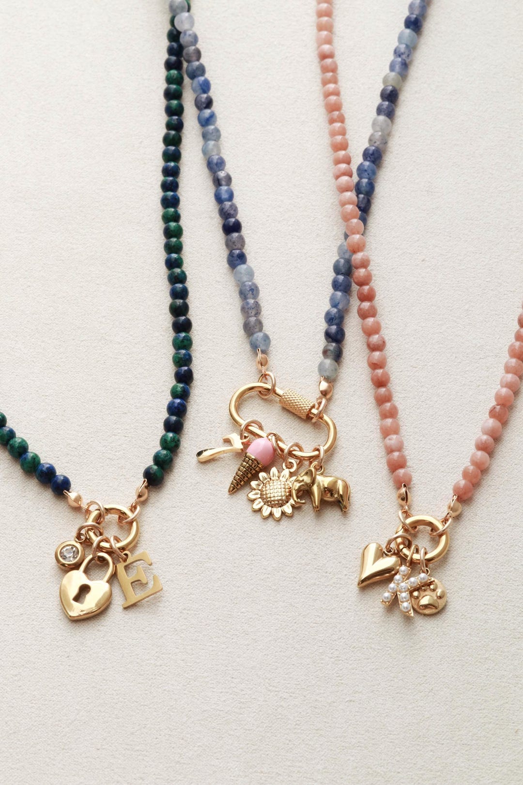 Charm Holder Necklace, Custom Stone Charm Necklace, Spring Ring Charm ...