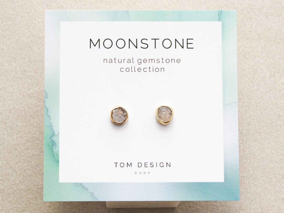 Moonstone Stud Earrings / Moonstone Post Earrings / Raw Moonstone ...