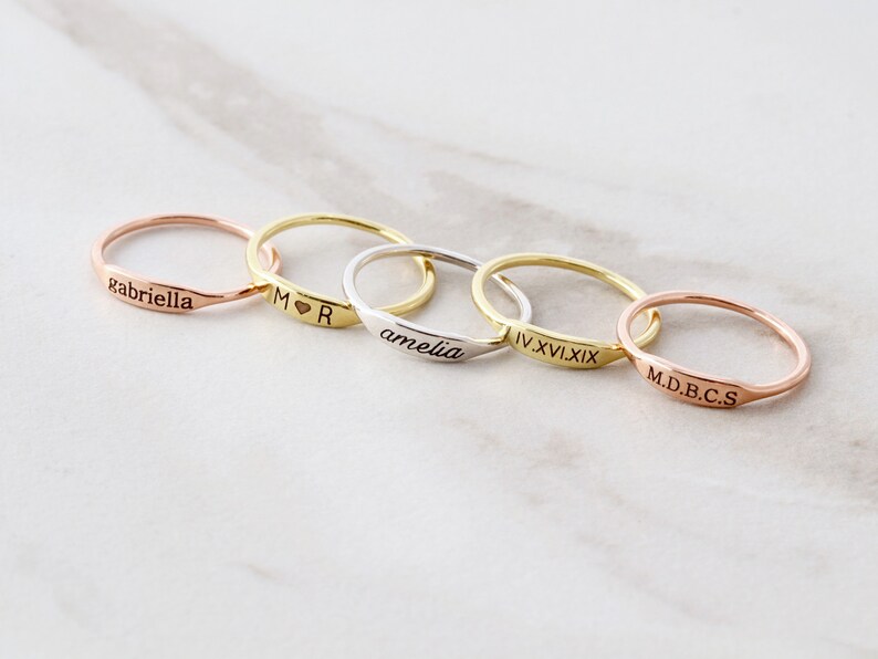 Personalized Bar Ring Name Ring Initial Ring Stacking - Etsy