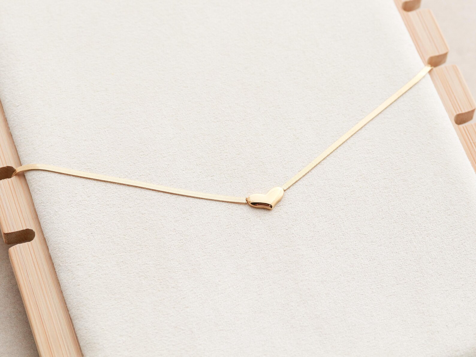 Herringbone Heart Necklace - Valentines Gift 14k Gold Heart Necklace ...