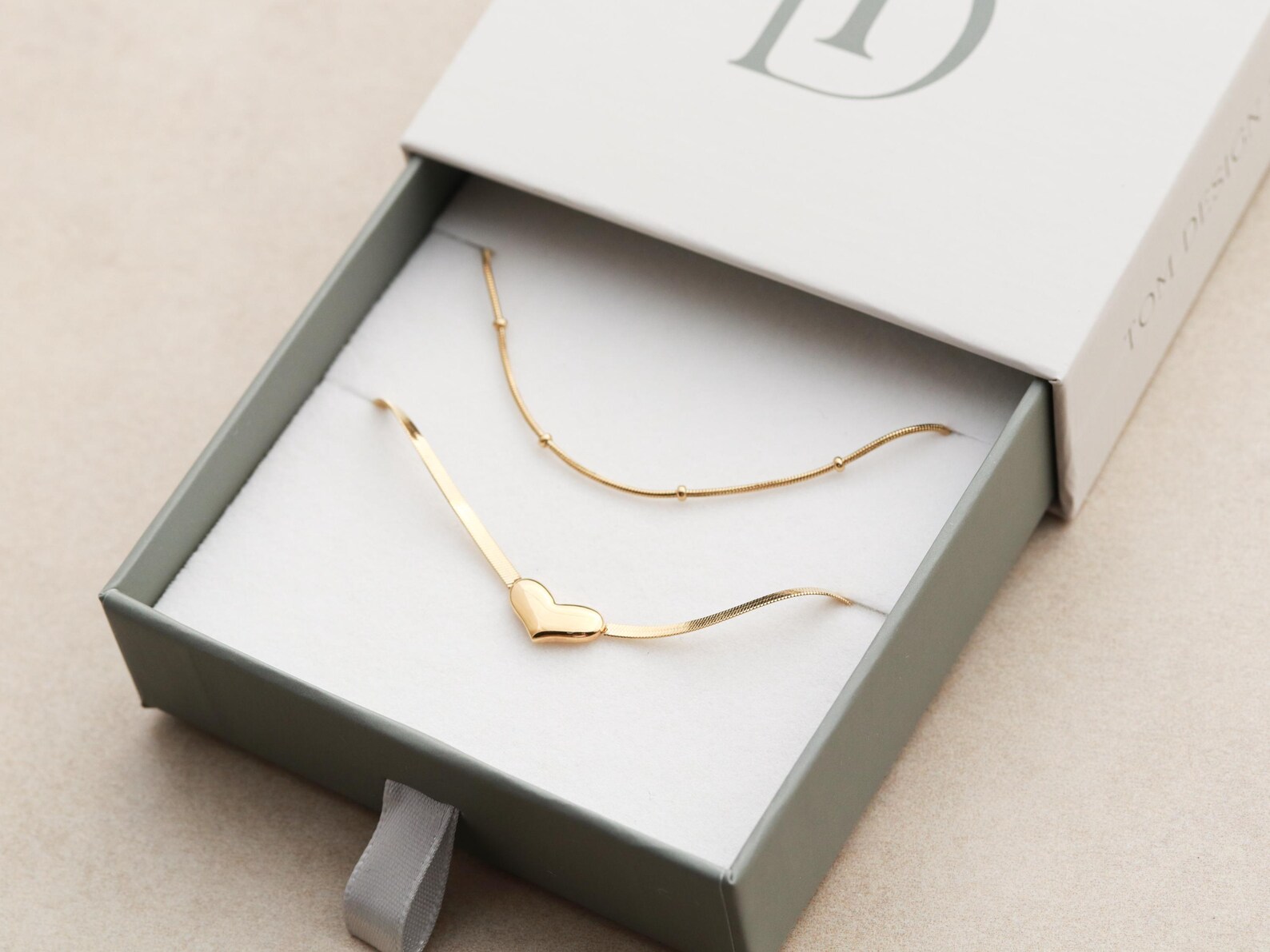 Herringbone Heart Necklace - Valentines Gift 14k Gold Heart Necklace ...