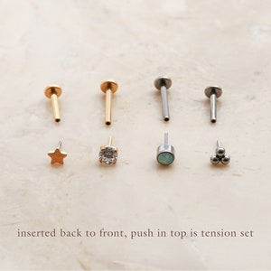 Tiny Star Flat Back Stud - Titanium Earrings, Threadless Push Pin ...