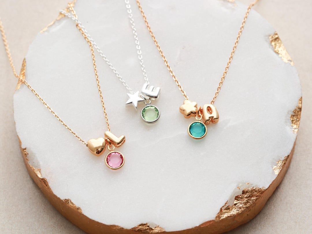 Birthstone Necklace - Children's Initial Necklace, Children's Birthday ...