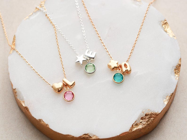 Birthstone Necklace - Children's Initial Necklace, Children's Birthday ...