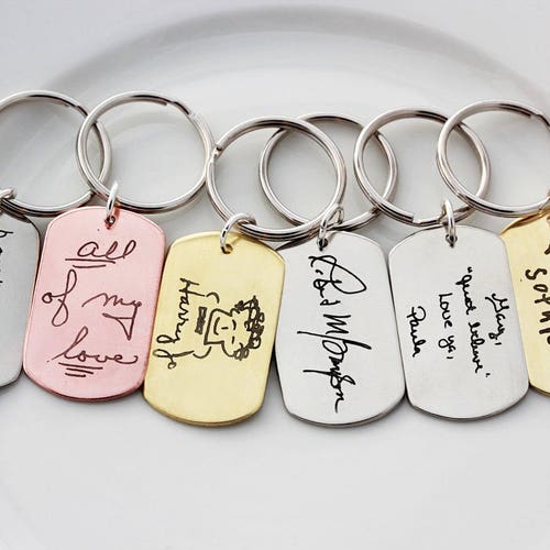 Handwriting Keychain or Necklace Handwritten Key Chain - Etsy