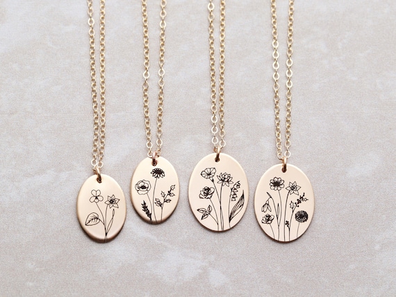 Multi Birth Flower Necklace / Flower Necklace / Floral Pendant | Etsy
