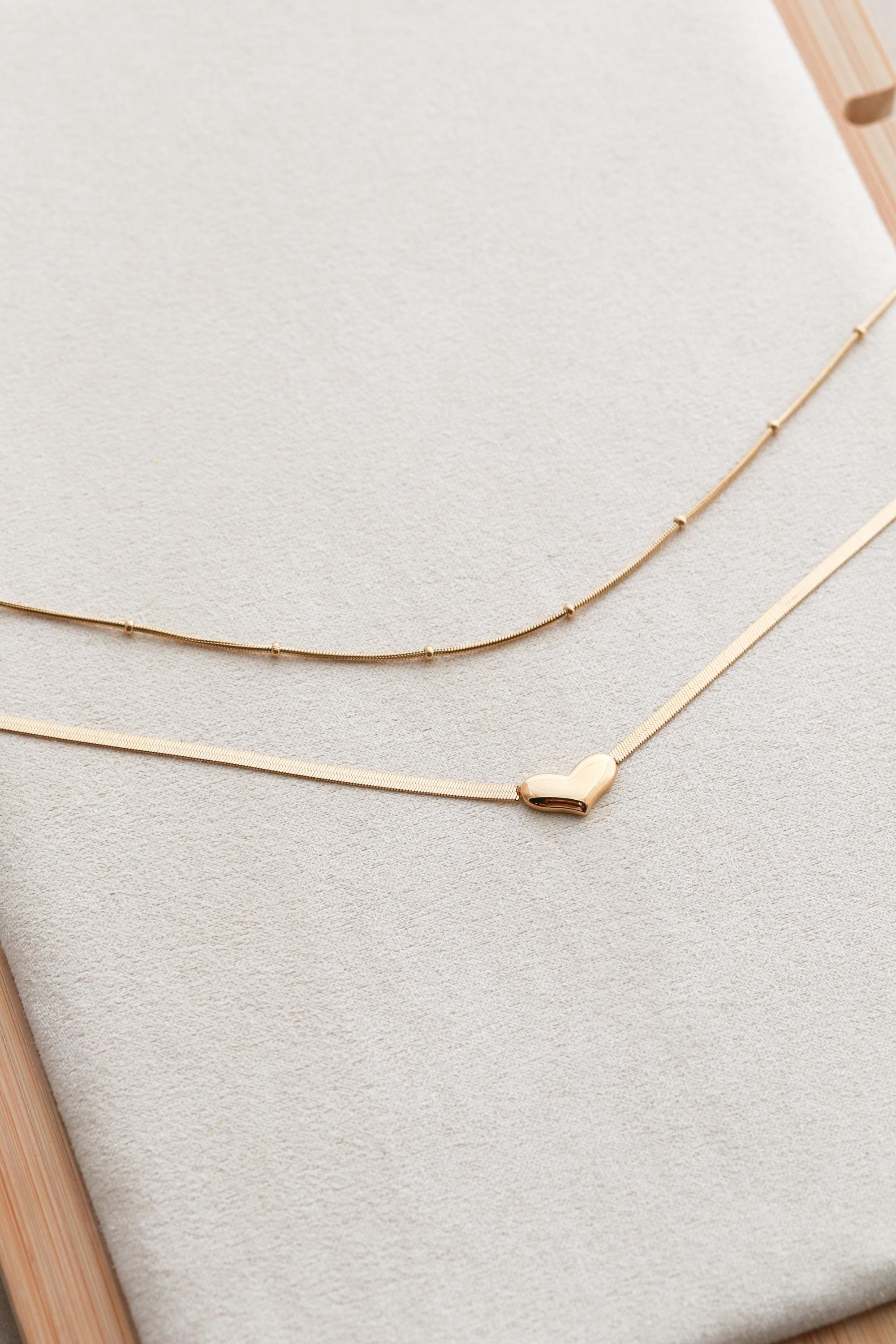 Herringbone Heart Necklace - Valentines Gift 14k Gold Heart Necklace ...