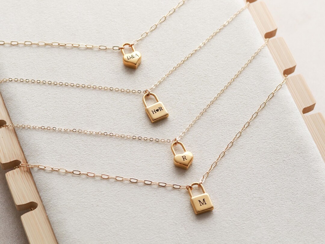 Initial Padlock Necklace - Monogram Lock Necklace, Personalized ...