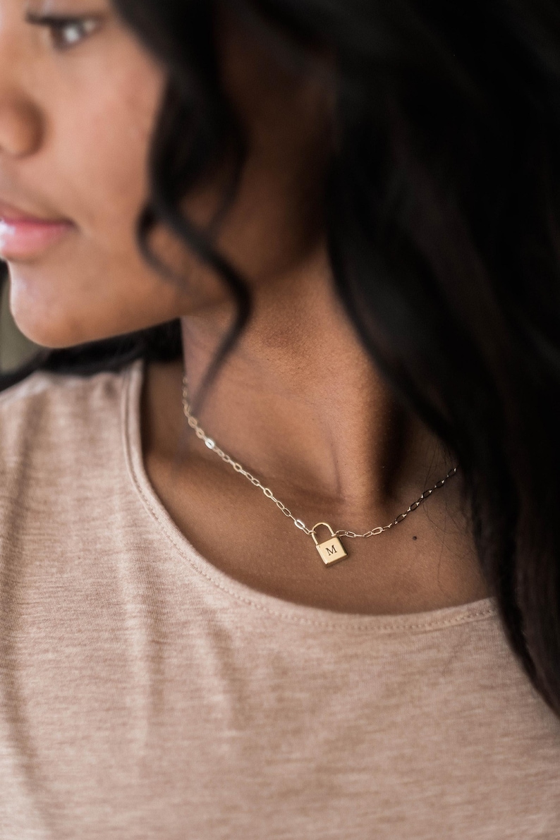 Initial Padlock Necklace - Monogram Lock Necklace, Personalized ...