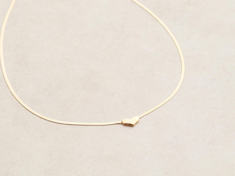 Herringbone Heart Necklace - Valentines Gift 14k Gold Heart Necklace ...