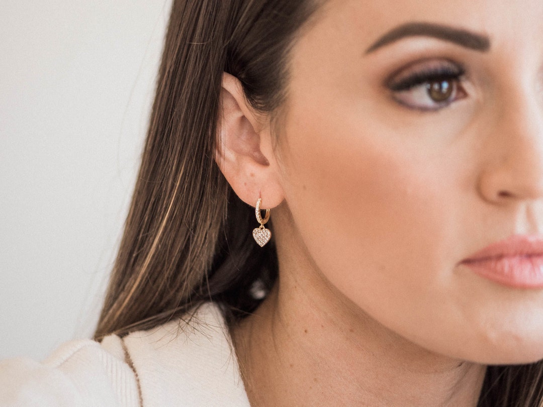 Heart Huggie Earrings • Heart Earrings • Dangle Earrings • Minimalist ...