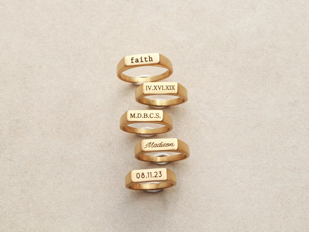 Signet Bar Ring - Name Ring, Personalized Ring, Custom Stacking Ring ...