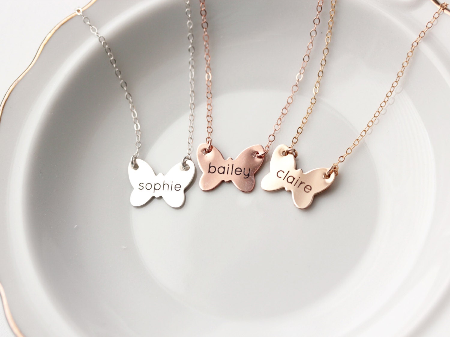 Children's Personalized Necklace - Butterfly Flower Girl Gift Custom ...