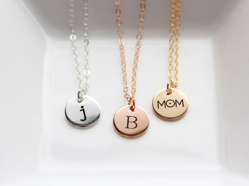 Initial Necklace / Gold Disc Necklace / Engraved Initial / | Etsy