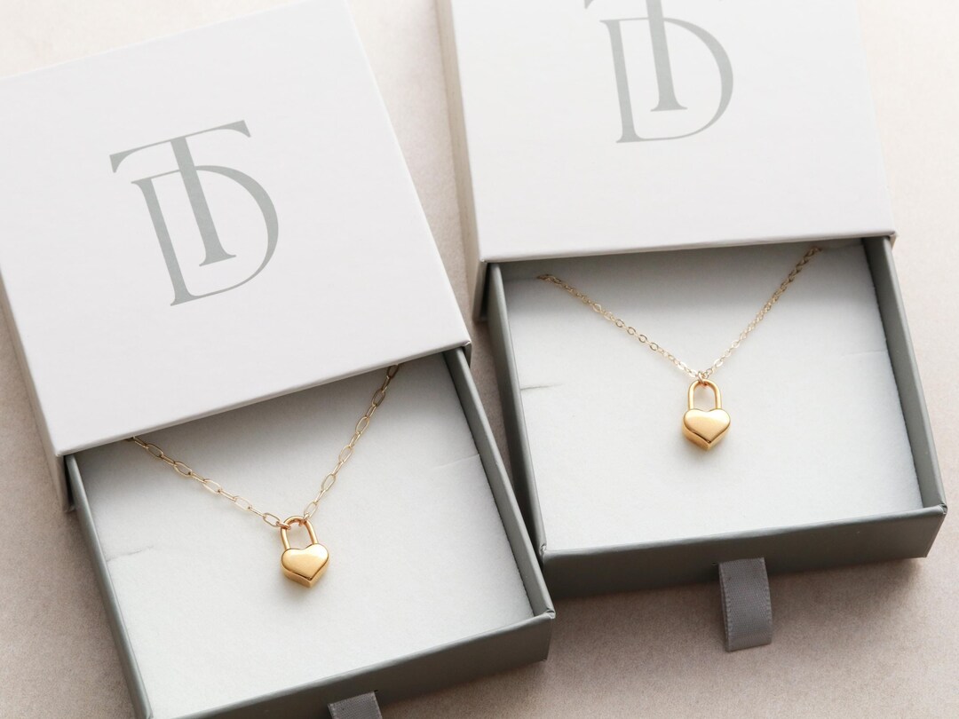 Heart Padlock Necklace - Gold Heart Necklace, Minimalist Lock Necklace ...