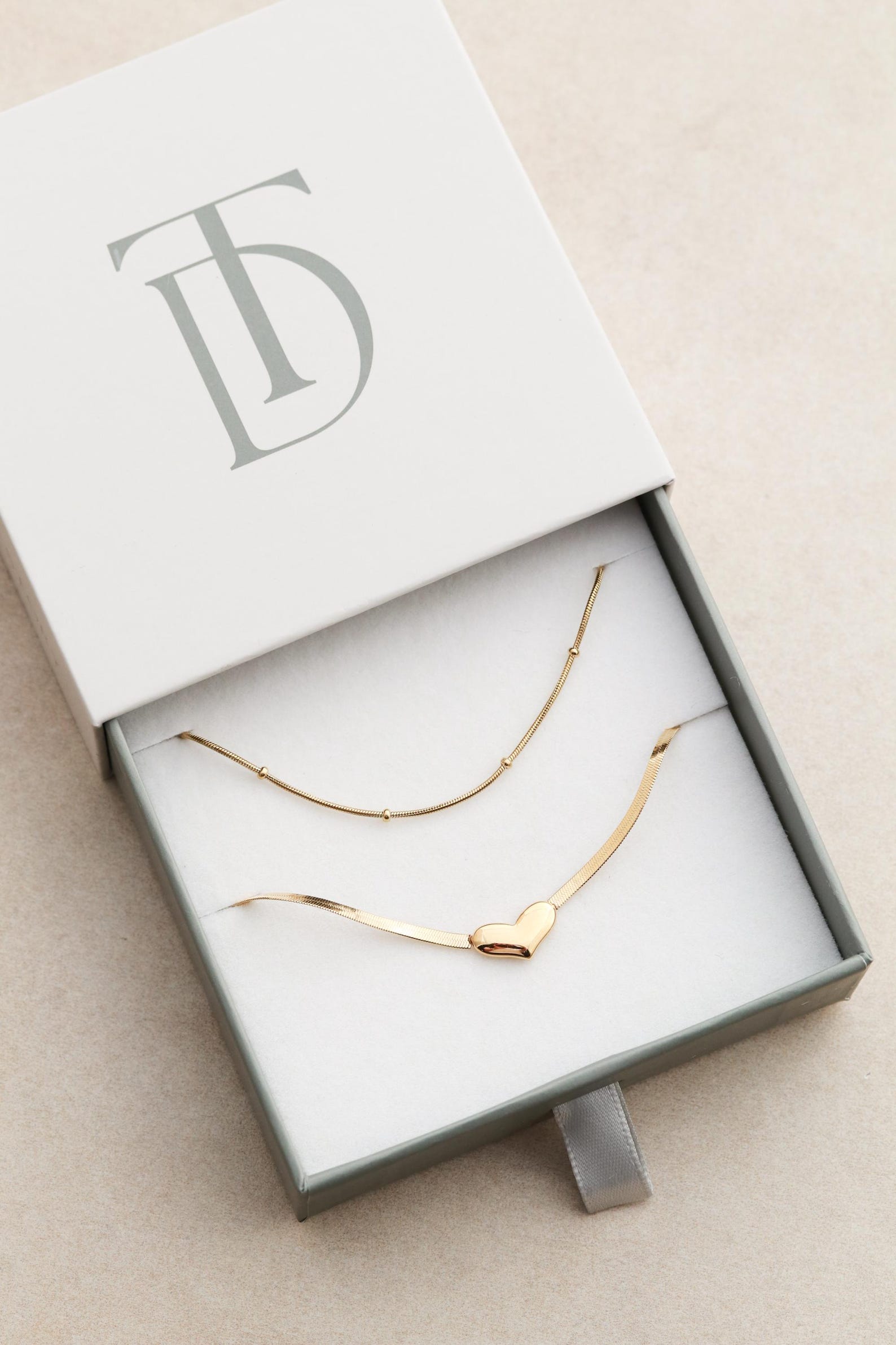 Herringbone Heart Necklace - Valentines Gift 14k Gold Heart Necklace ...