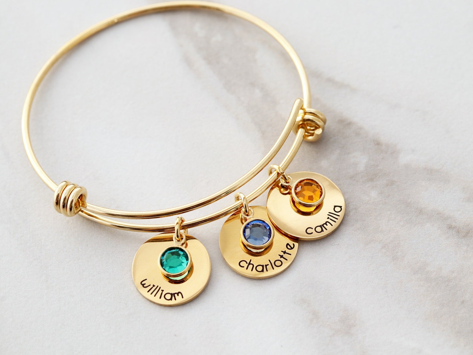 Birthstone Bracelet / Birthstone Charm Bracelet / Names - Etsy