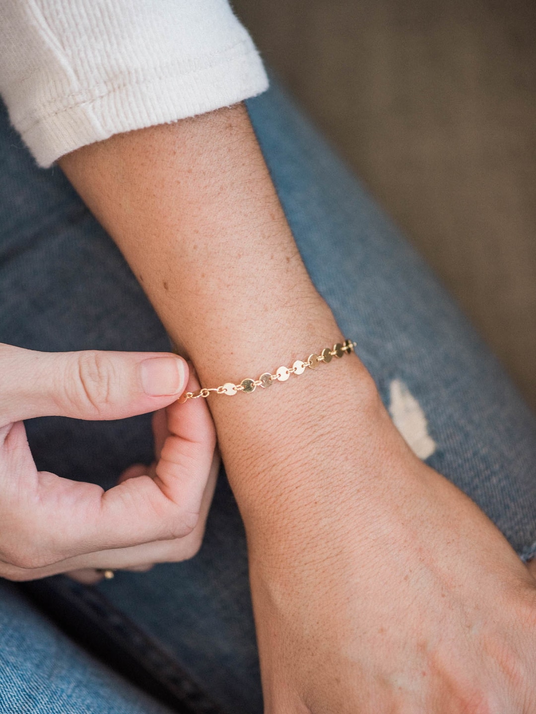 Disc Chain Bracelet • Stacking Bracelet • Layering Bracelet • Gold ...