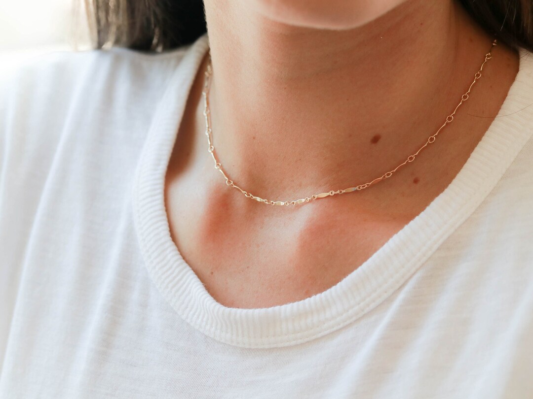 Dapped Bar Chain Necklace • Layering Stacking Necklace • Dainty ...
