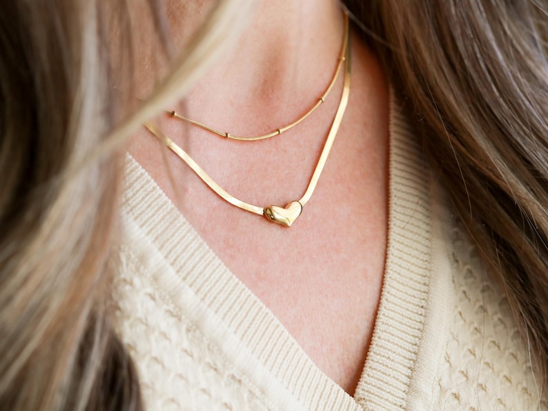 Herringbone Heart Necklace - Valentines Gift 14k Gold Heart Necklace ...