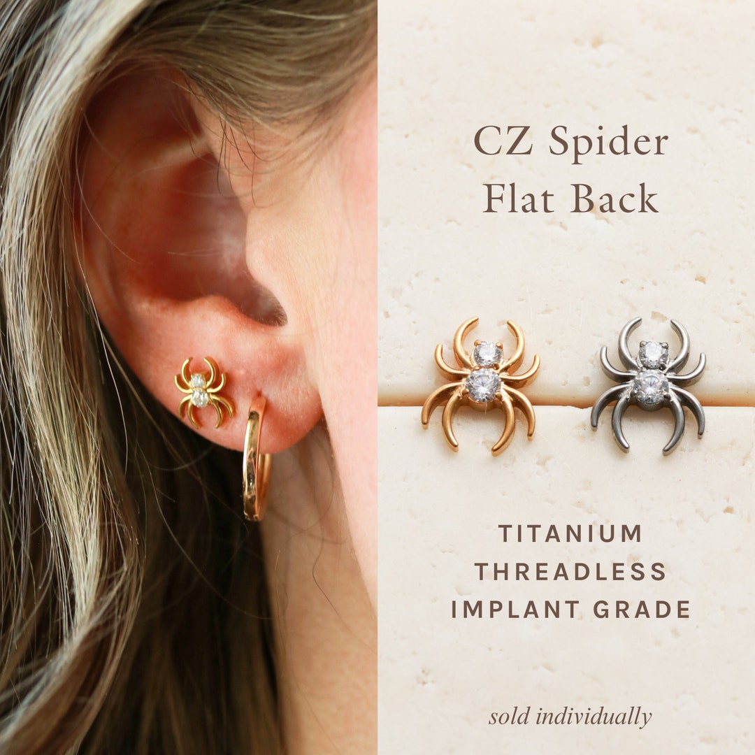 Spider Flat Back Stud - Halloween Earrings, Titanium Flat Backs, Flat ...