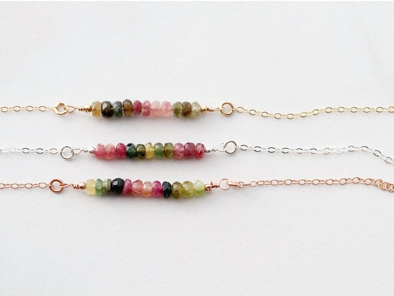 Tourmaline Bar Necklace Dainty Tourmaline Gemstone - Etsy