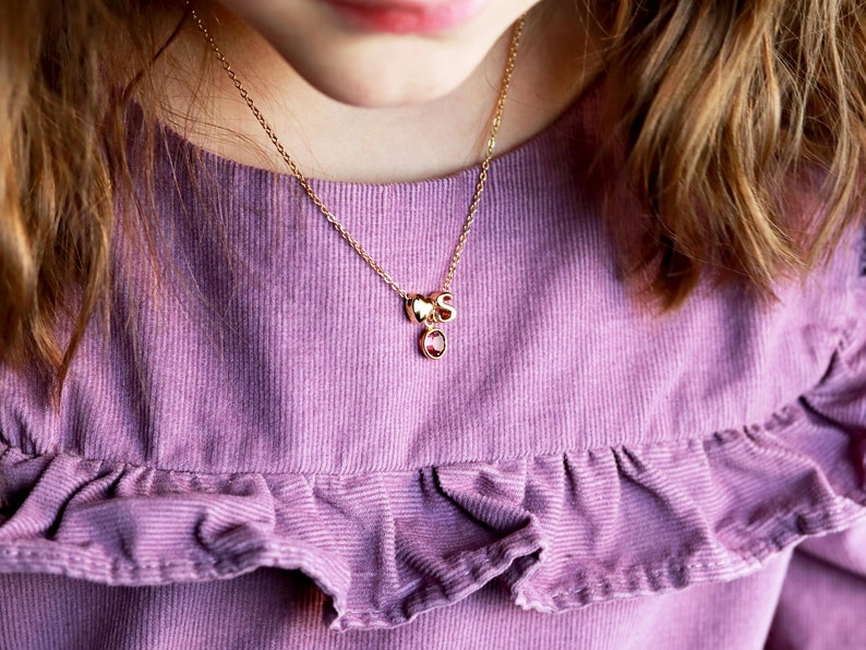 Birthstone Necklace - Children's Initial Necklace, Children's Birthday ...