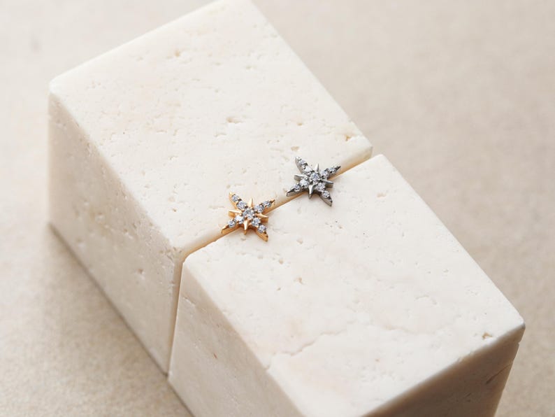 Starburst Threadless Flat Back Earring – Titanium Flat Back Stud ...