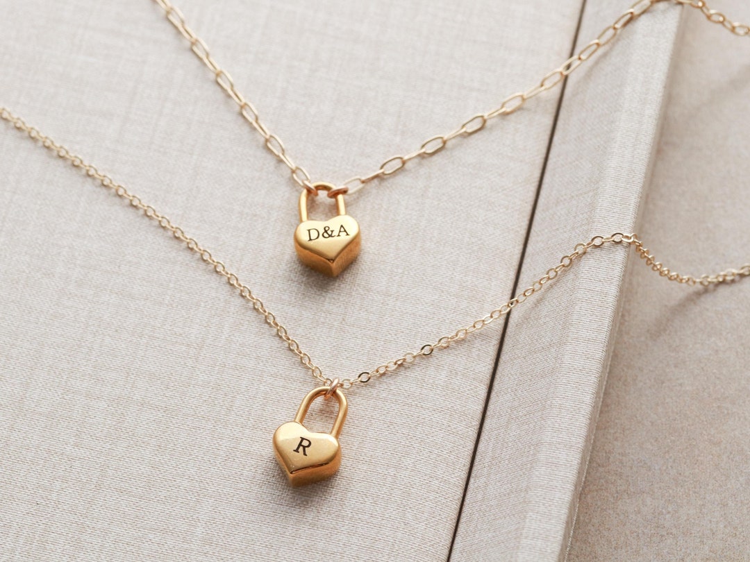 Heart Padlock Necklace - Custom Initial Necklace, Lock Necklace ...