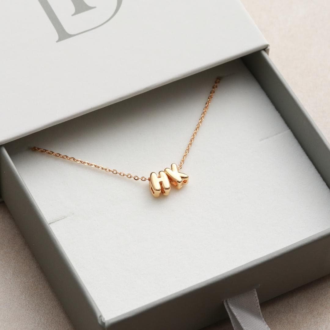 Bubble Letter Charm Necklace - Initials Necklace, Mini Bubble Initial ...