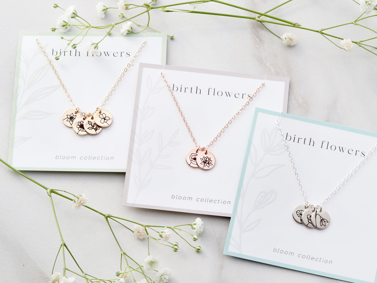 Personalized Birth Flower Necklace / Birth Month Mom Necklace | Etsy