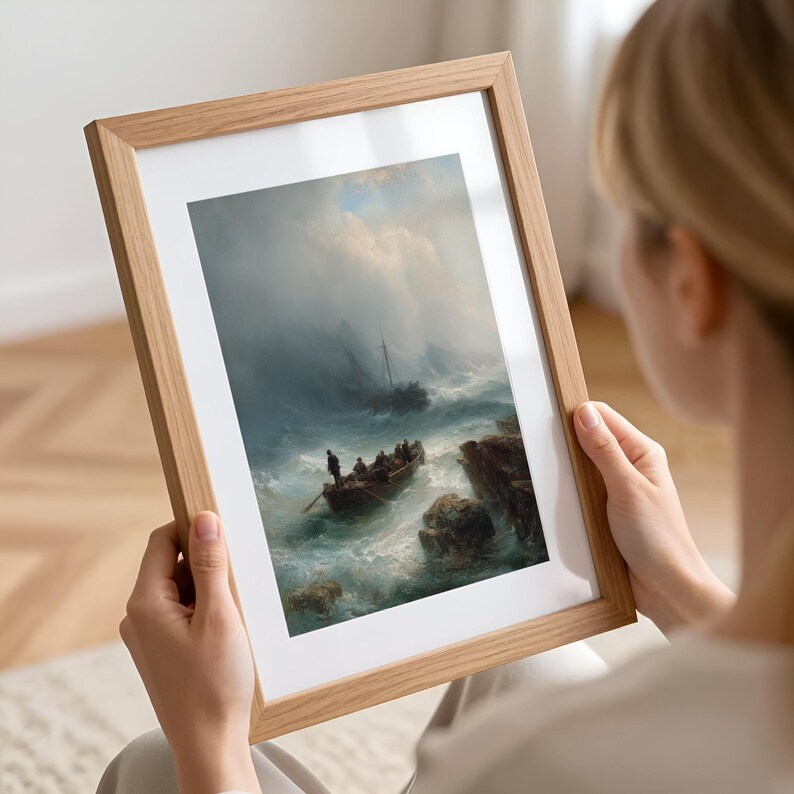 Stormy Seascape Art Print – Shipwrecked Sailors, Vintage Nautical ...