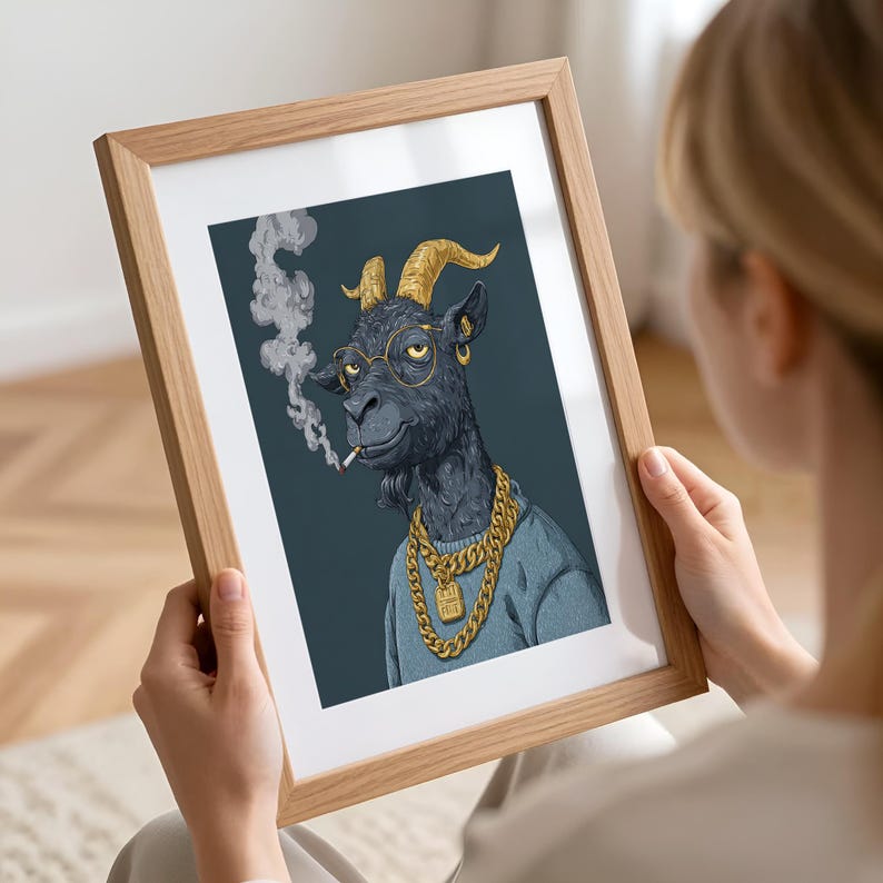 Hipster Goat Art Print – Edgy Cartoon Animal Portrait (digital Download ...