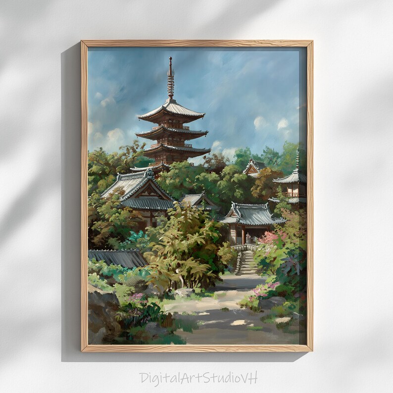 Japanese Pagoda Garden Print - Zen Landscape Art (digital Download) - Etsy