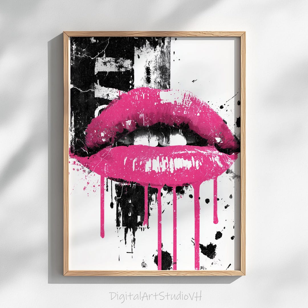 Glamorous Pop-art Glossy Pink Lips Print - Bold Fashion Statement Wall ...