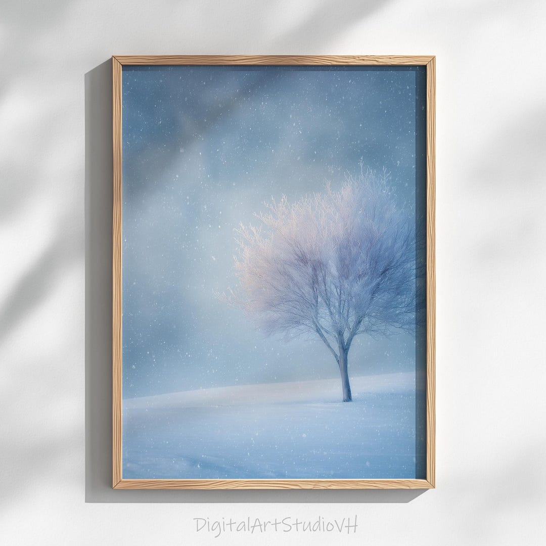 Bare Tree in Snowy Twilight Print - Moody Winter Landscape Art ...