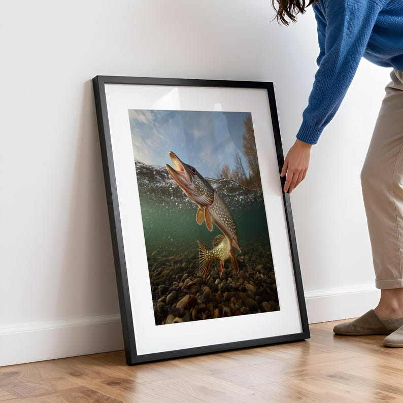 Realistic Northern Pike Printable Wall Art - Dramatic Underwater Nature ...