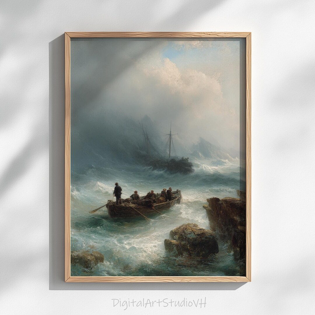 Stormy Seascape Art Print – Shipwrecked Sailors, Vintage Nautical ...