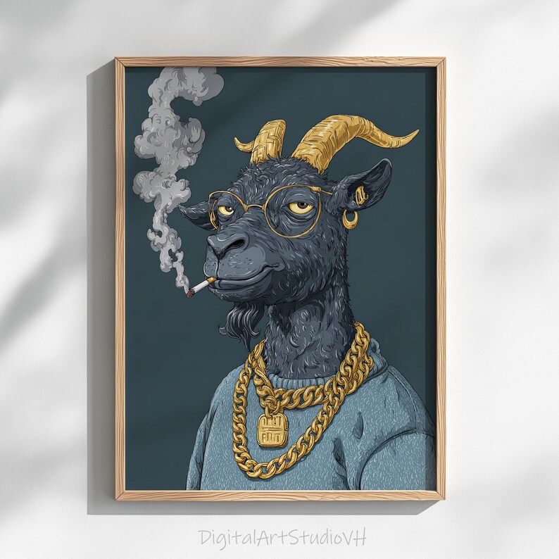 Hipster Goat Art Print – Edgy Cartoon Animal Portrait (digital Download ...