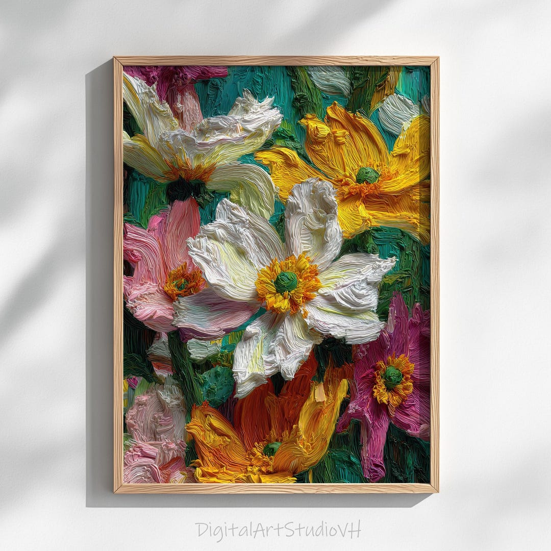 Vivid Printable Japanese Windflowers Painting - Bold Floral Wall Art ...