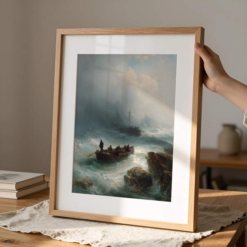 Stormy Seascape Art Print – Shipwrecked Sailors, Vintage Nautical ...