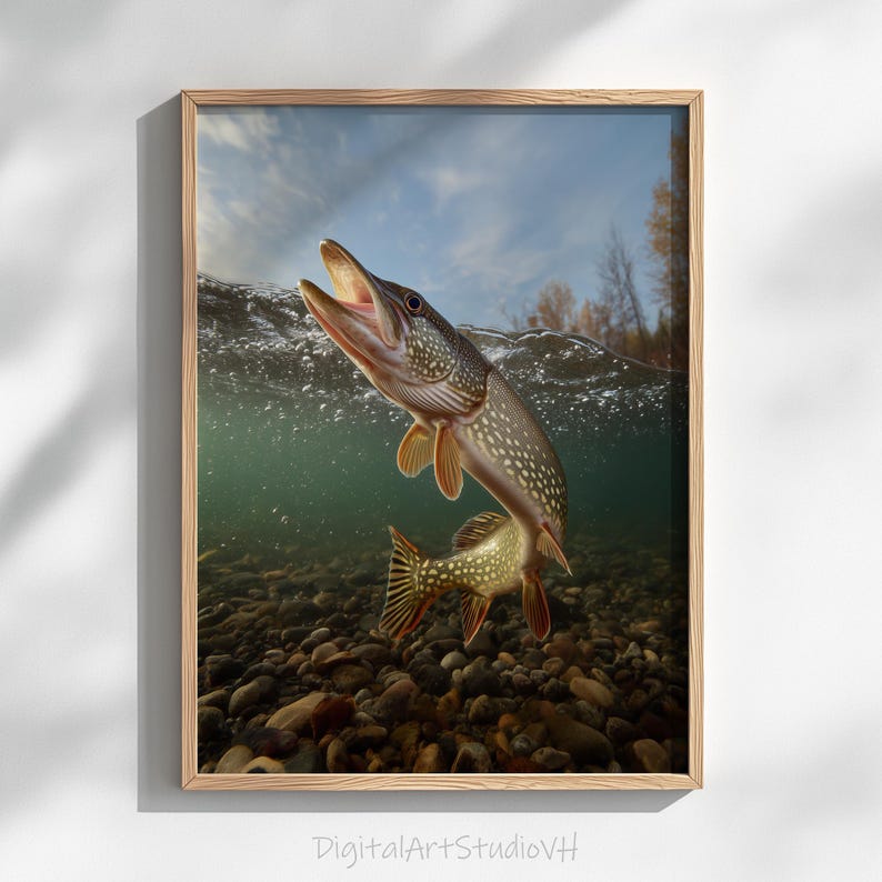 Realistic Northern Pike Printable Wall Art - Dramatic Underwater Nature ...