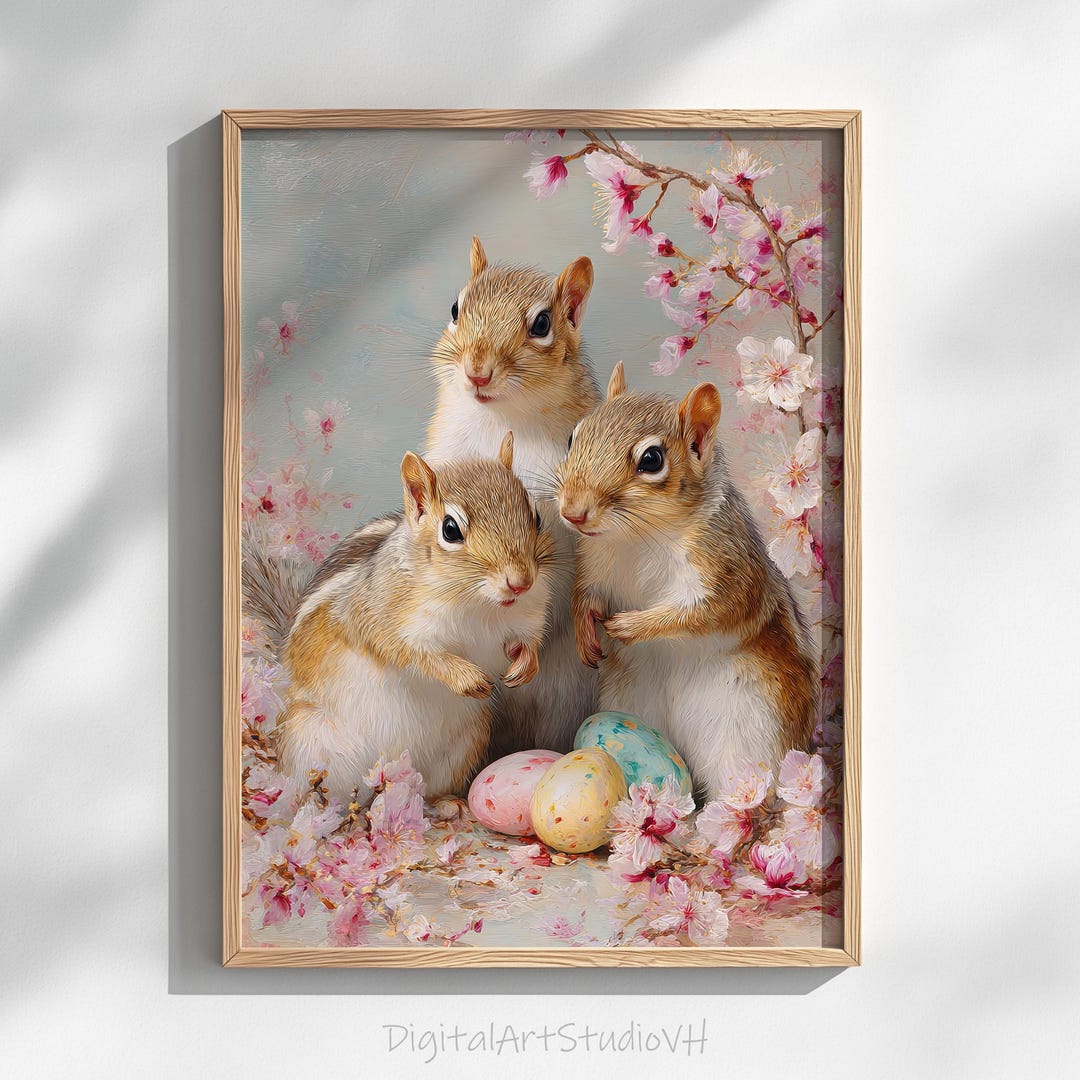 Spring Squirrels Printable - Cute Cottagecore Wall Art, Pastel Nature ...