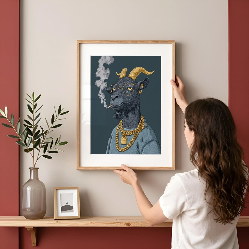 Hipster Goat Art Print – Edgy Cartoon Animal Portrait (digital Download ...