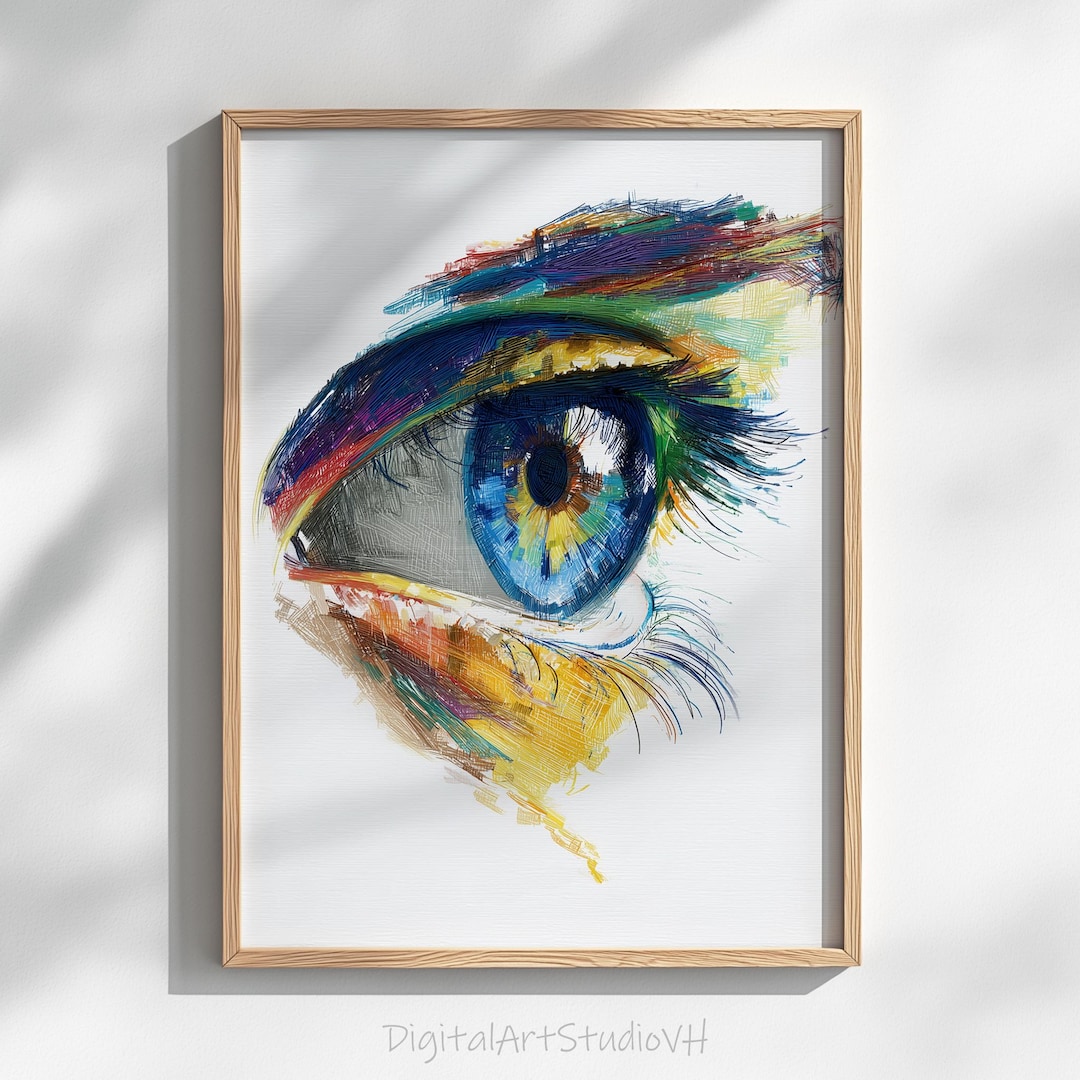 Colorful Human Eye Print - Expressive Mixed-media Art, Modern ...